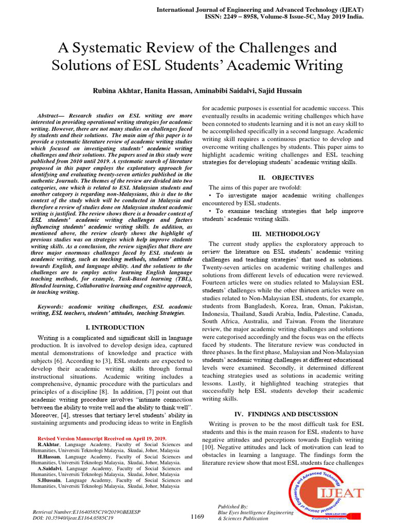 ESL Students' Academic Writing Challenges | PDF | English As A Second ...