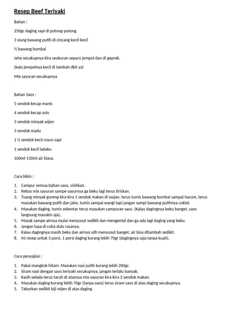 Resep Beef Teriyaki | PDF