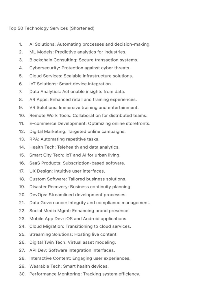 Top 50 Technology Services (Shortened) | PDF | Internet Of Things ...