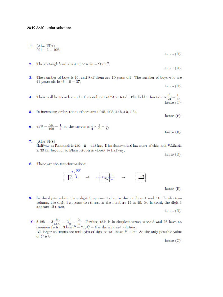 2019 AMC Junior Solutions | PDF