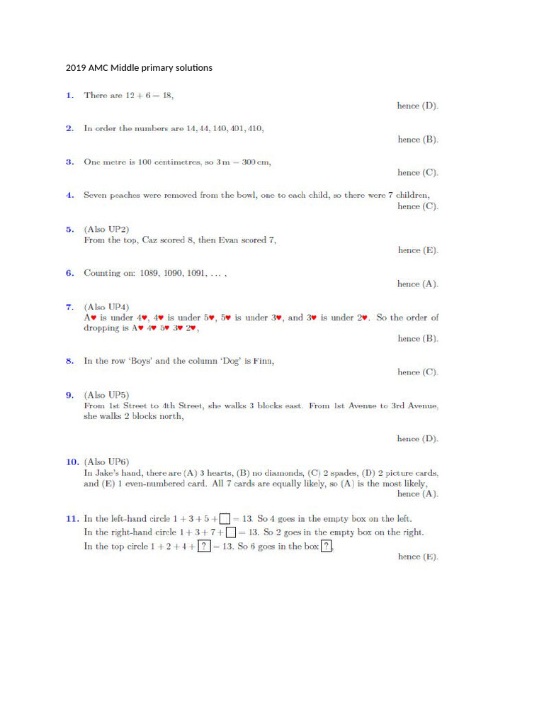 2019 AMC Middle Primary Solutions | PDF