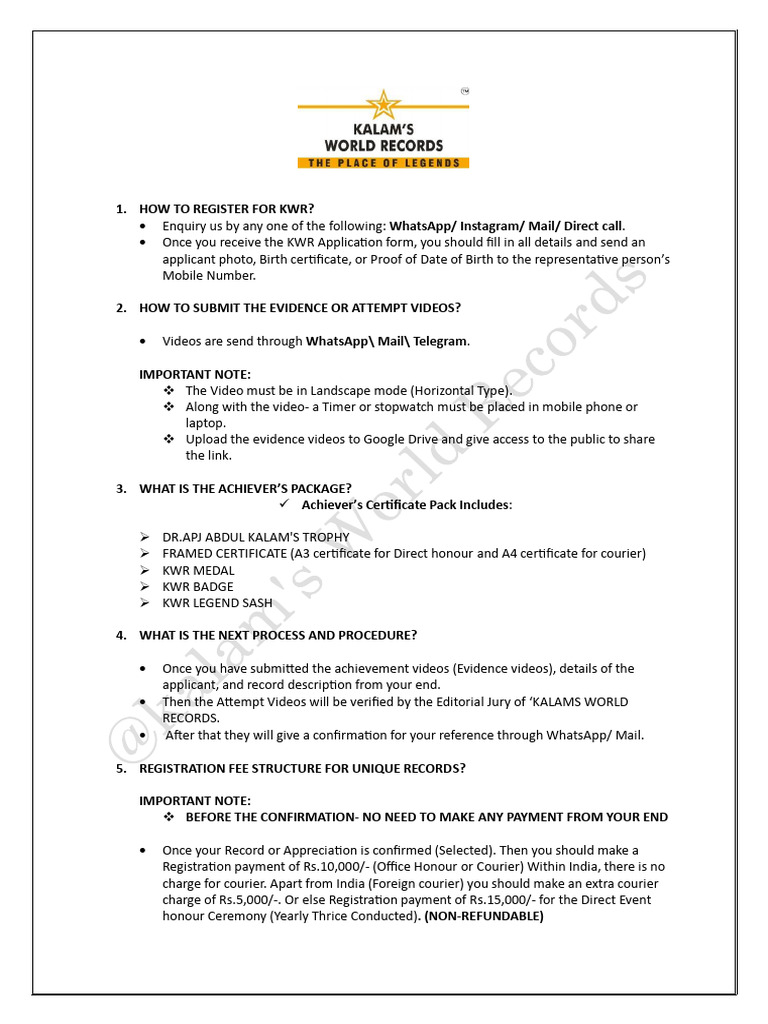 KWR Registration and Fees Guide | PDF