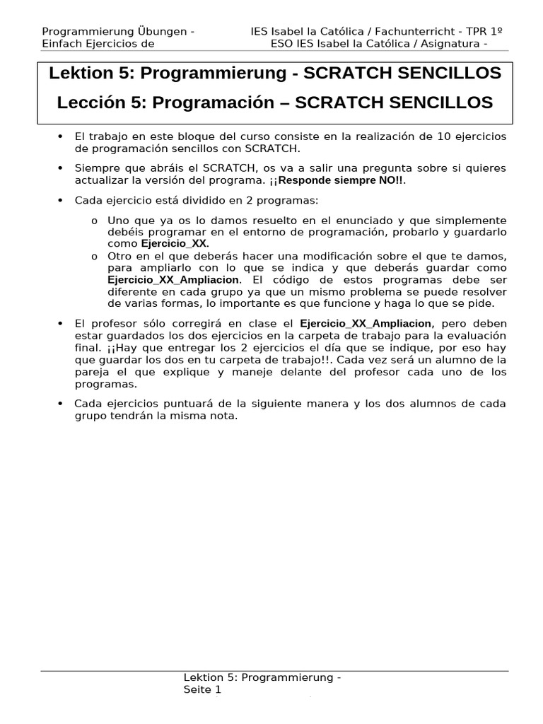 Programaciona Ejercicios Sencillos | PDF | Scratch (lenguaje de programación)