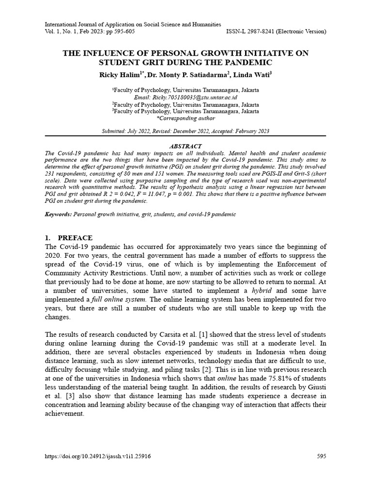 The Influence of Personal Growth Initiative On Stu | PDF | Grit ...