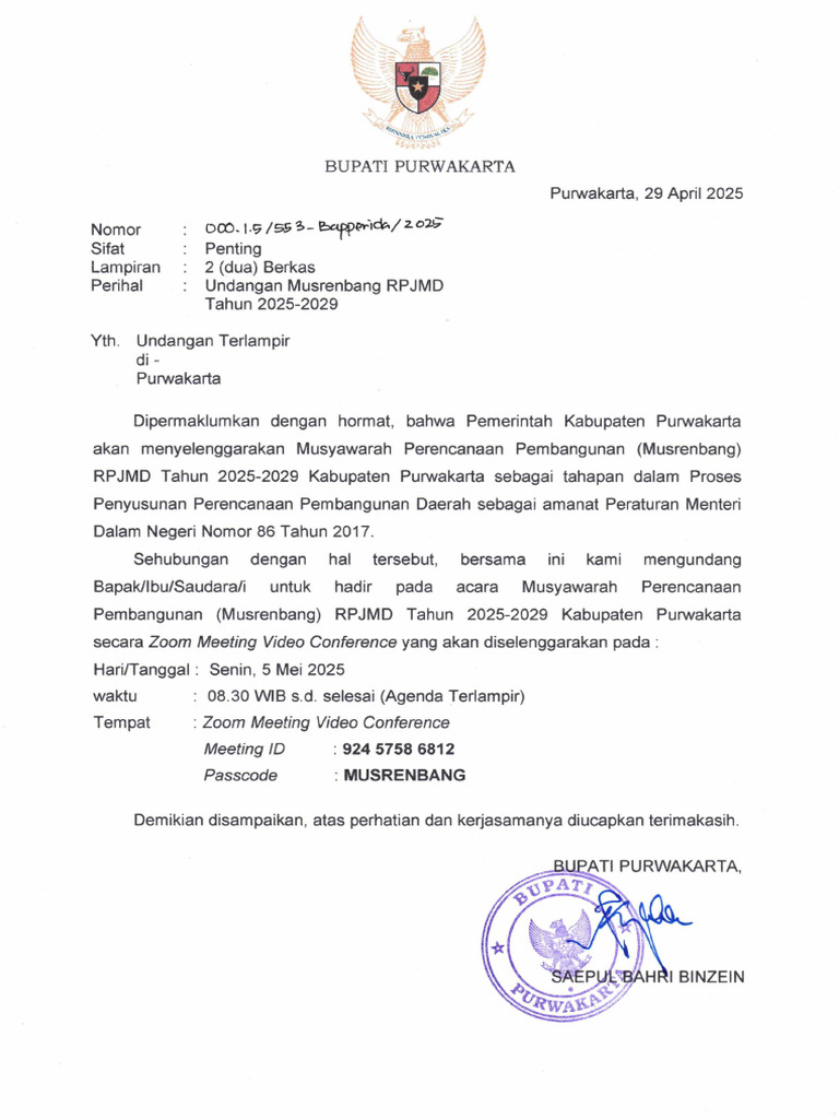 Undangan Musrenbang RPJMD Tahun 2025-2029 Virtual | PDF