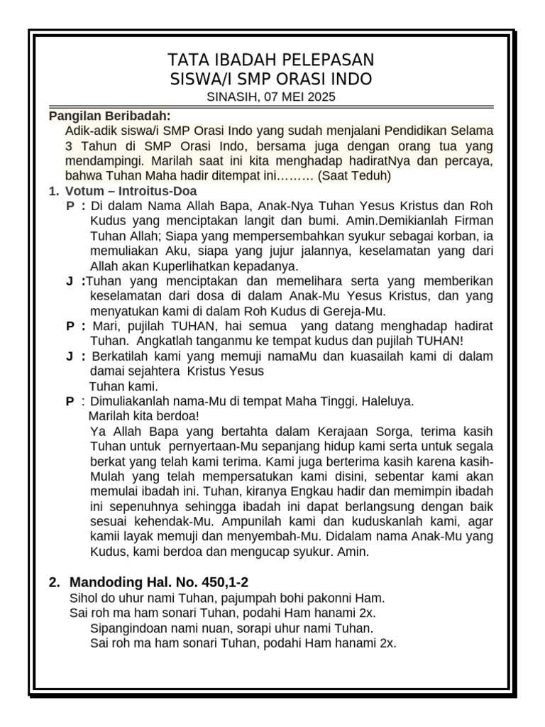 TATA IBADAH PELEPASAN SMP Orasi Indo - 110935 | PDF