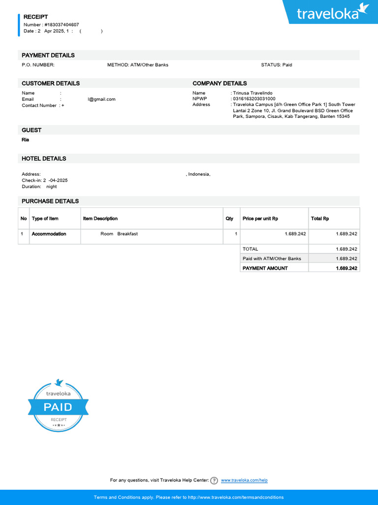Nota Hotel | PDF