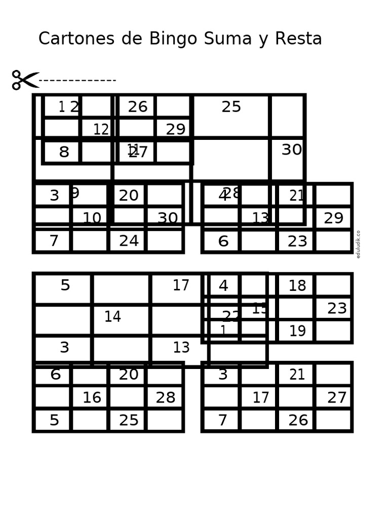 Bingo de sumas y restas byn | PDF