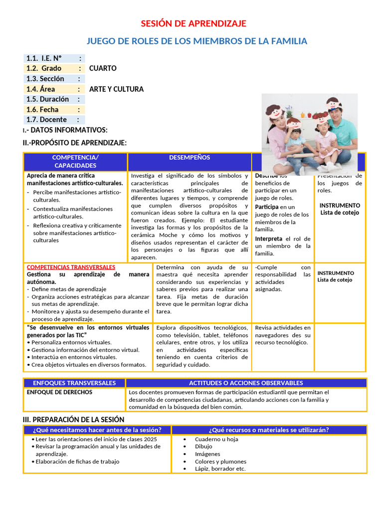 D5 A2 Sesion Arte Juego de Roles de Los Miembros de La Familia | PDF ...