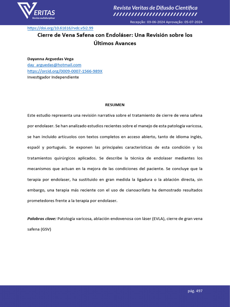 Cierre de Vena Safena con Endoláser: Avances | PDF | Venas varicosas | Vena