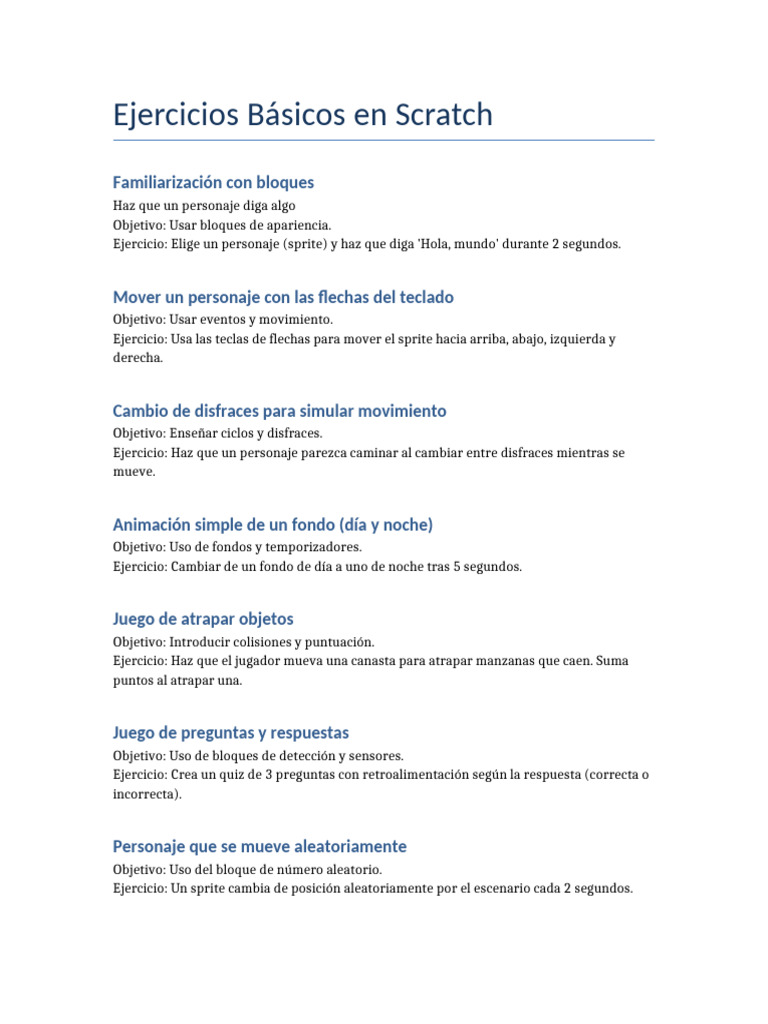 Ejercicios Basicos Scratch | PDF | Scratch (lenguaje de programación)
