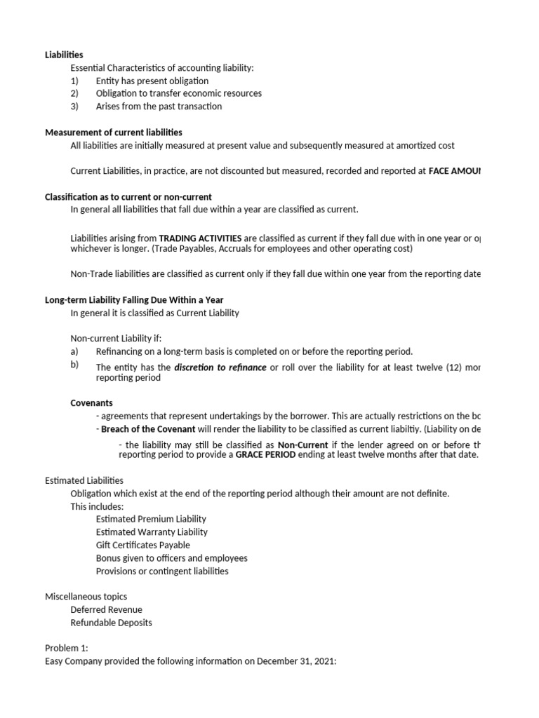 Activities Liabilities and Estimated Liabilities | PDF | Coupon ...