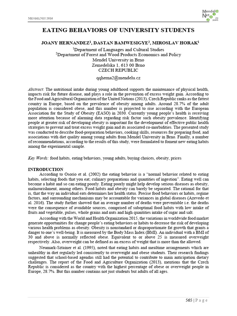 Eating Behaviors of University Students | PDF | Obesity | Body Mass Index