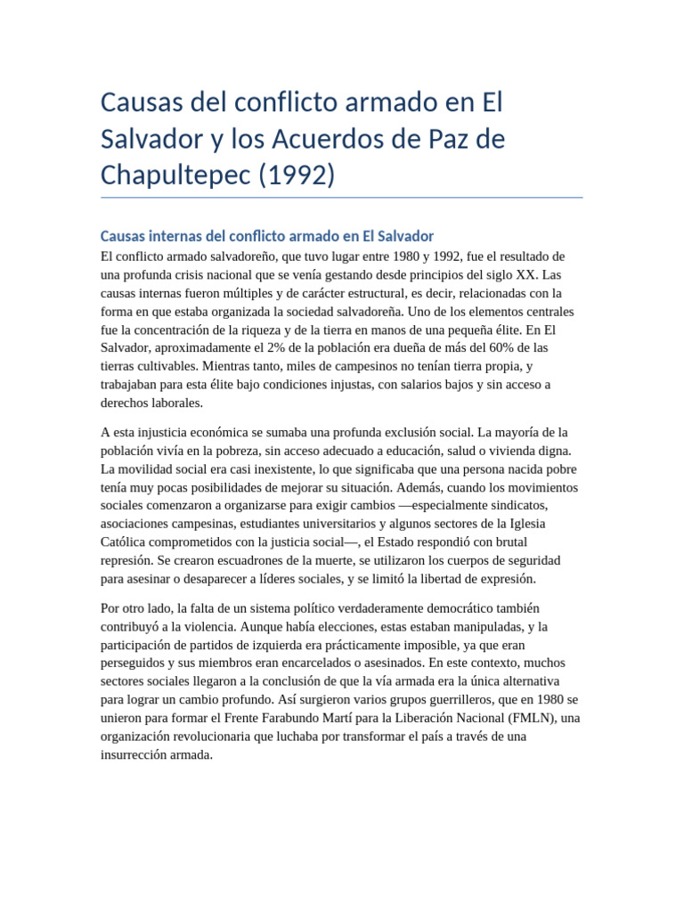 Conflicto Armado El Salvador y Acuerdos de Paz | PDF | El Salvador ...