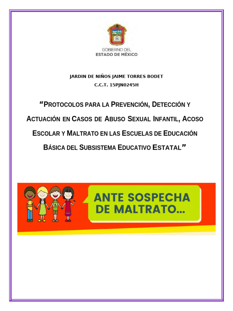 Protocolo para La Prevención, Detección y Actuacion en Casos de Abuso Sexual Infantil, Acoso ...