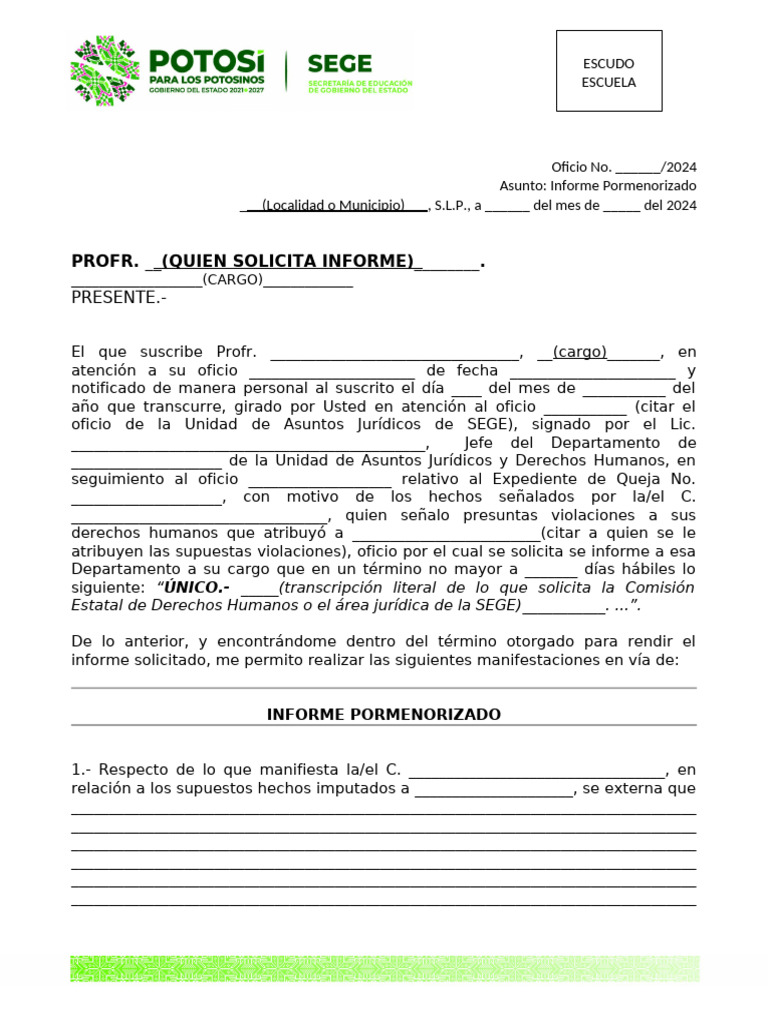 Formato Informe Queja Cedh | PDF | Justicia | Crimen y violencia