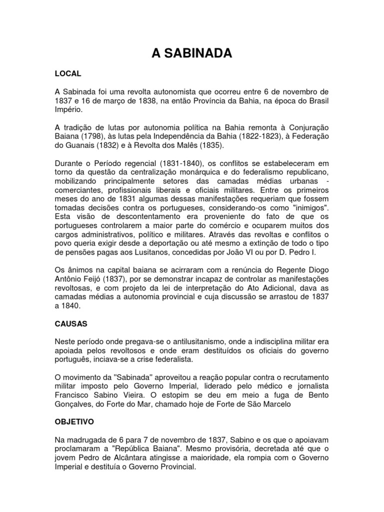 A Sabinada | PDF | Brasil | Governo