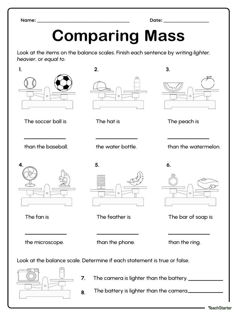 Comparing Mass: Weight Assessment Activity | PDF