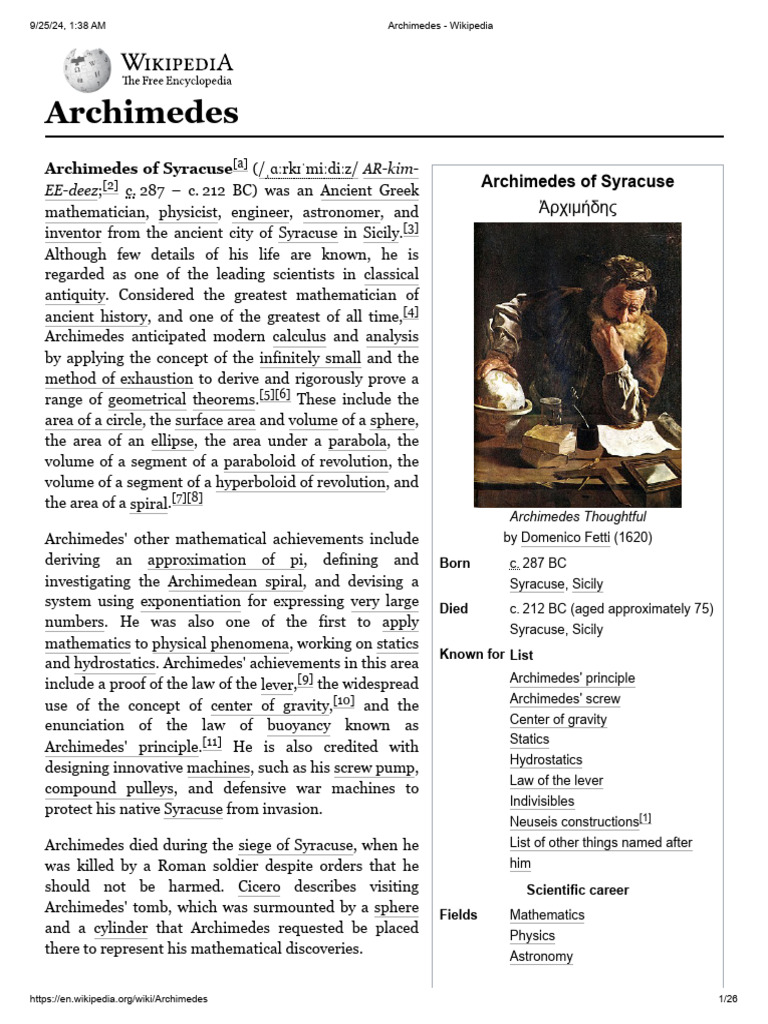 Archimedes: Life and Contributions | PDF | Area | Buoyancy