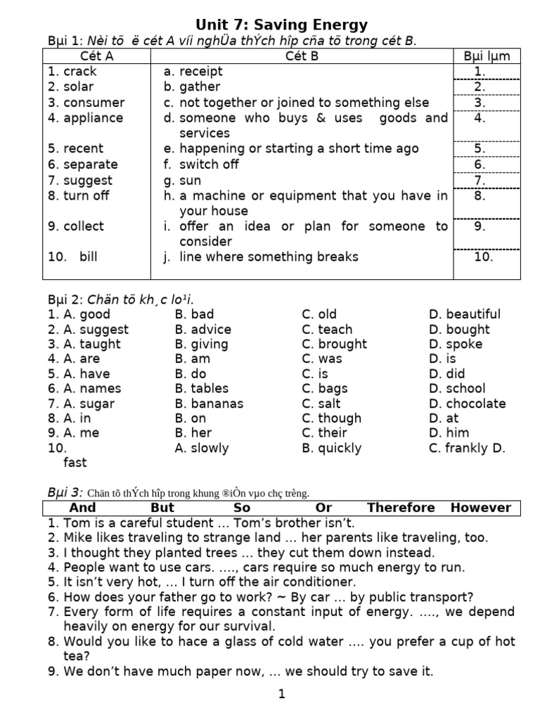 Bai Tap On Tap Unit 7 Lop 9 | PDF | Energy Development | Fuels