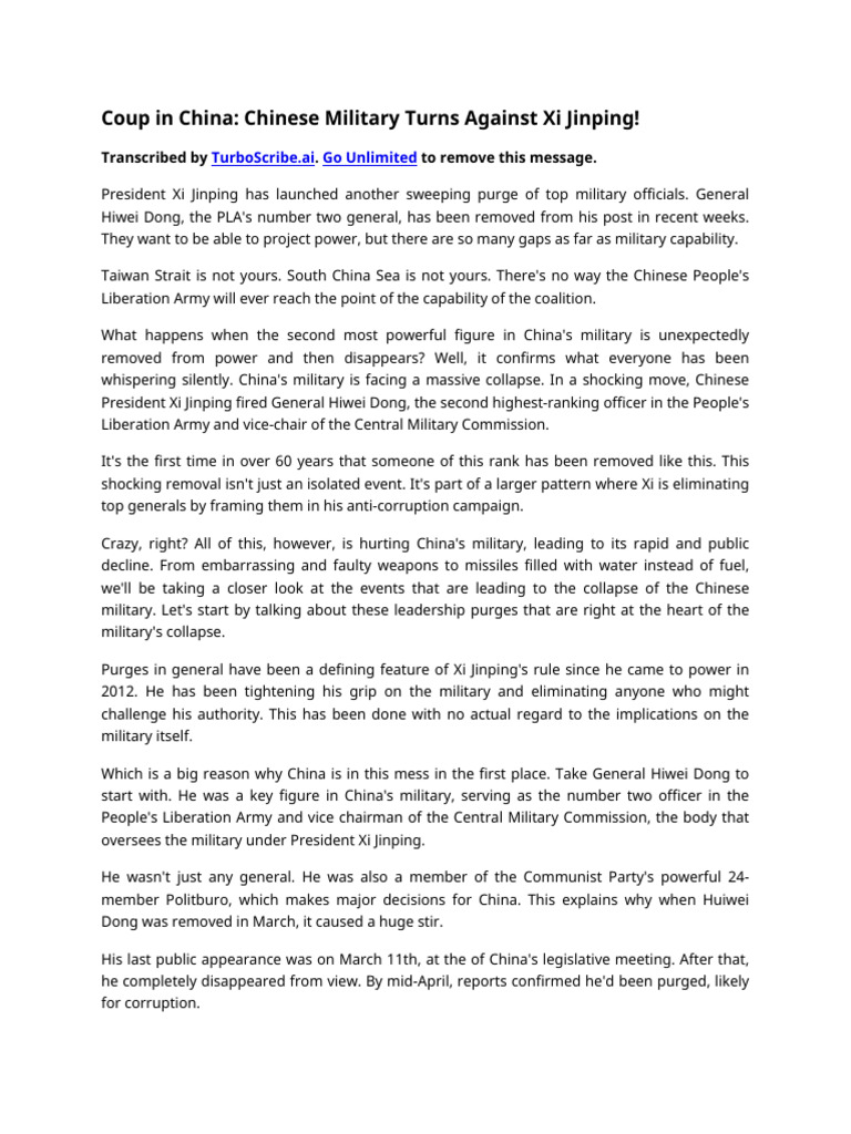 Xi Jinping's Military Purge Crisis | PDF | People's Liberation Army | China
