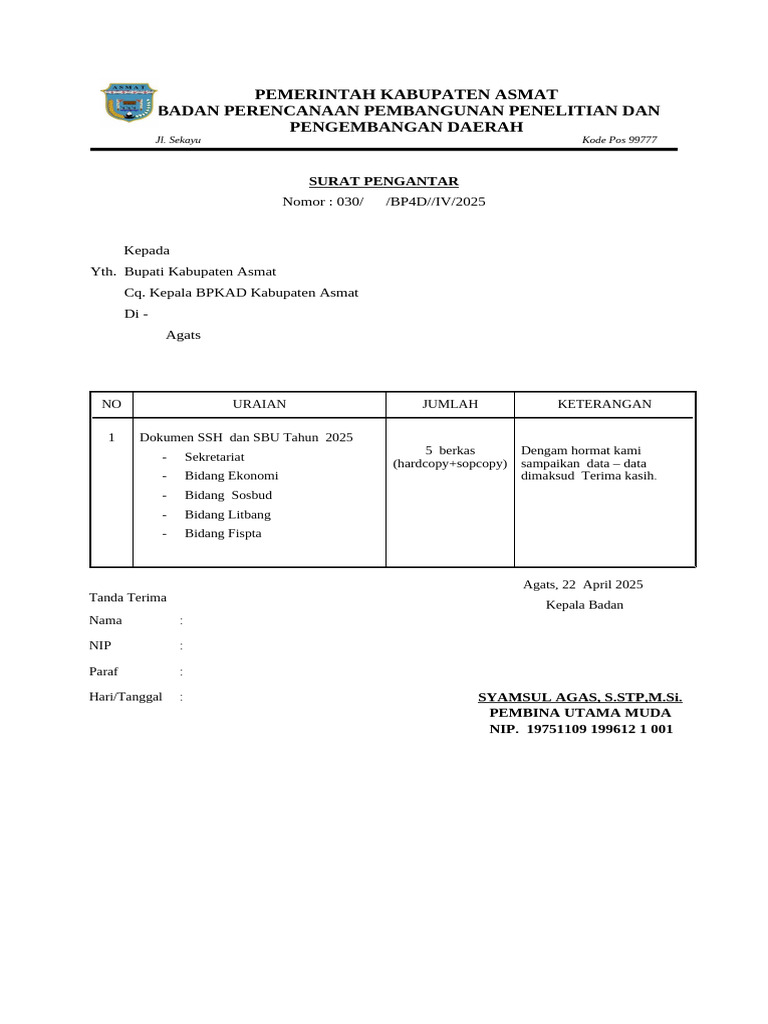 Surat Pengantar SSH Tahu 2025 - 2026 | PDF