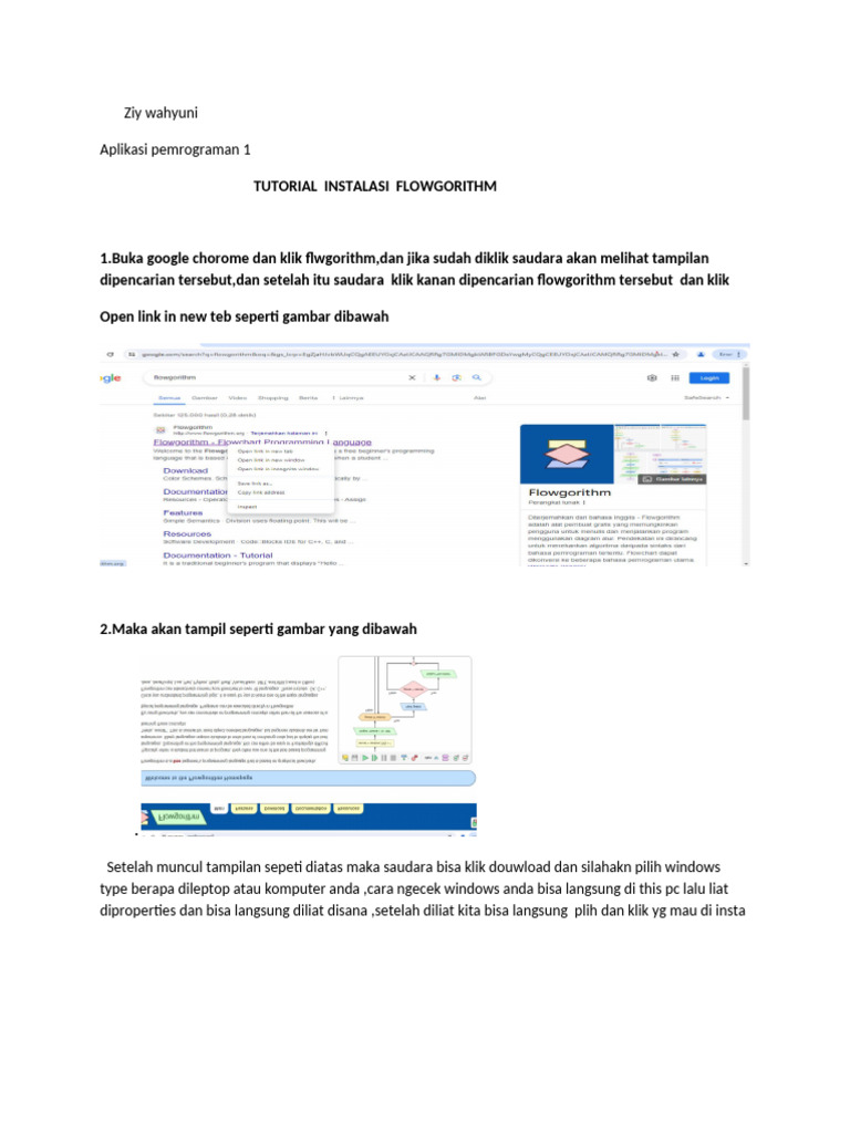 Tutorial Instalasi Flowgorithm Ziy Wahyuni | PDF