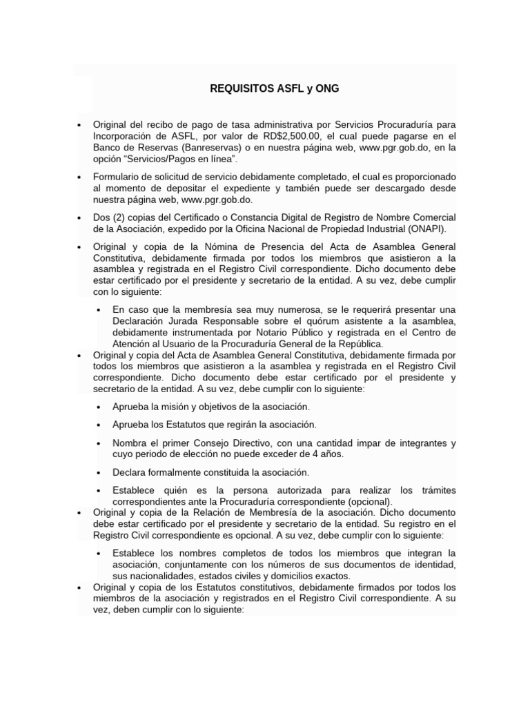 REQUISITOS ASFL y ONG | PDF | Gobierno