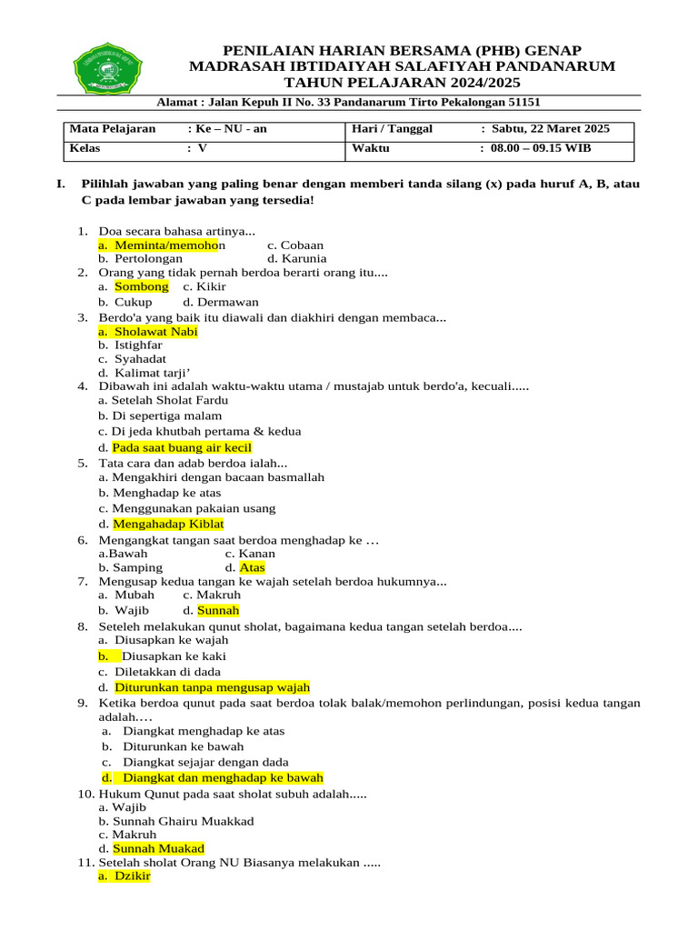 Kelas 5 NU Dan JAWA | PDF