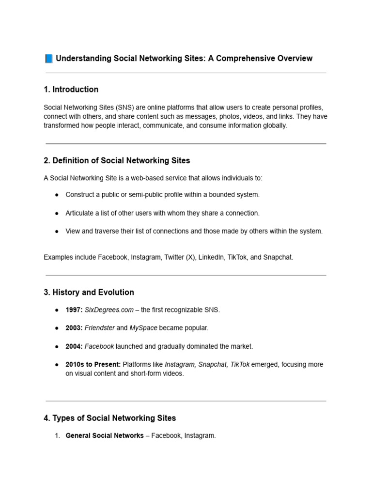 Overview of Social Networking Sites | PDF | Social Networking Service ...