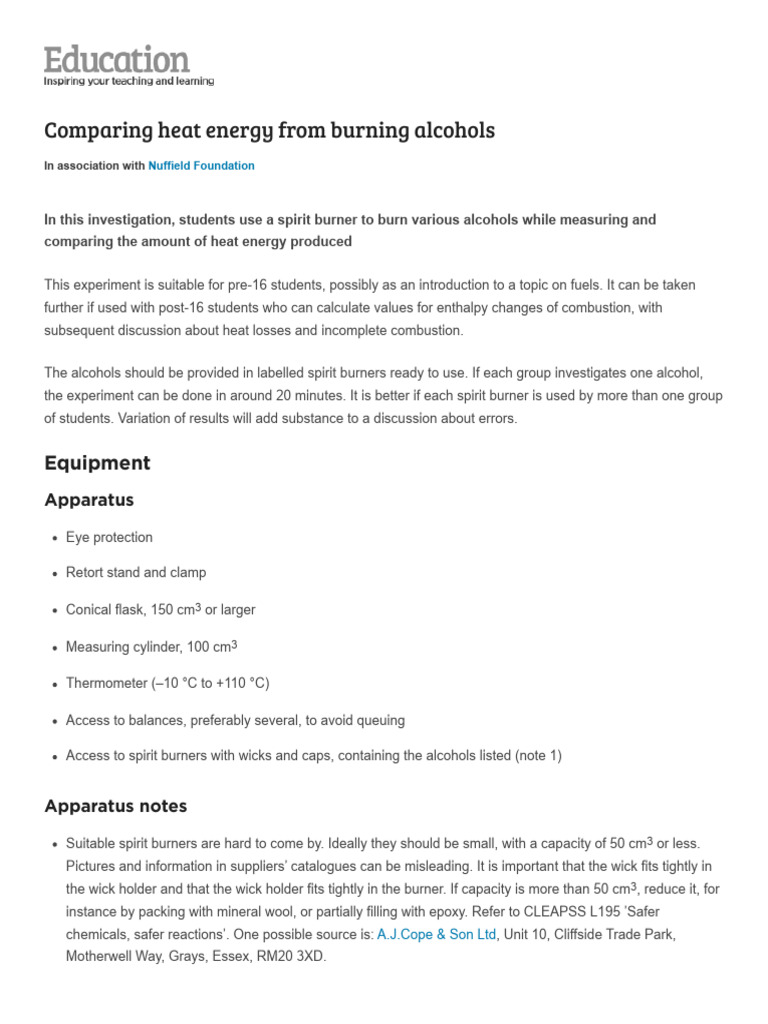 Comparing Heat Energy From Burning Alcohols - Experiment - RSC ...
