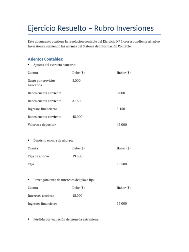 Ejercicio Resuelto Inversiones | PDF