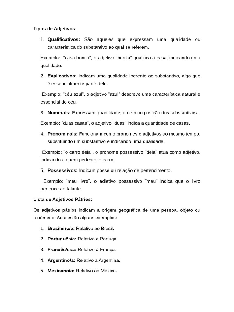 Tipos e Exemplos de Adjetivos | PDF
