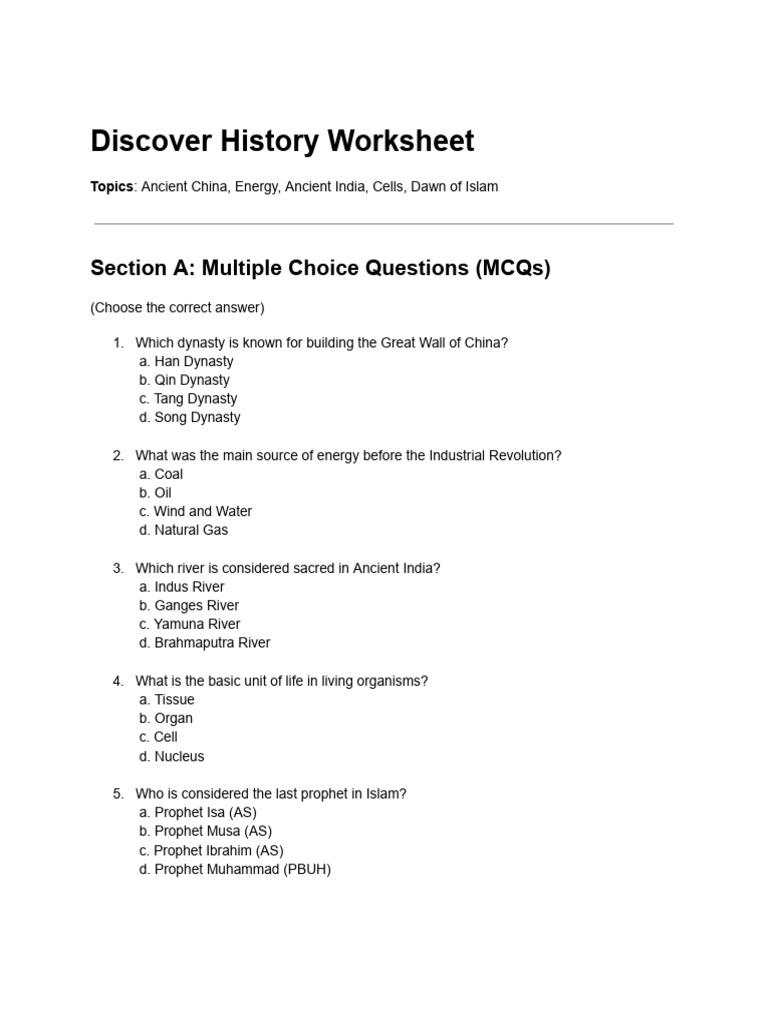 Discover History Worksheet | PDF | Energy Development