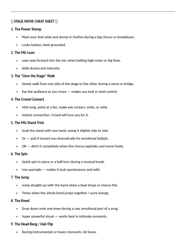 ? Stage Move Cheat Sheet ? | PDF