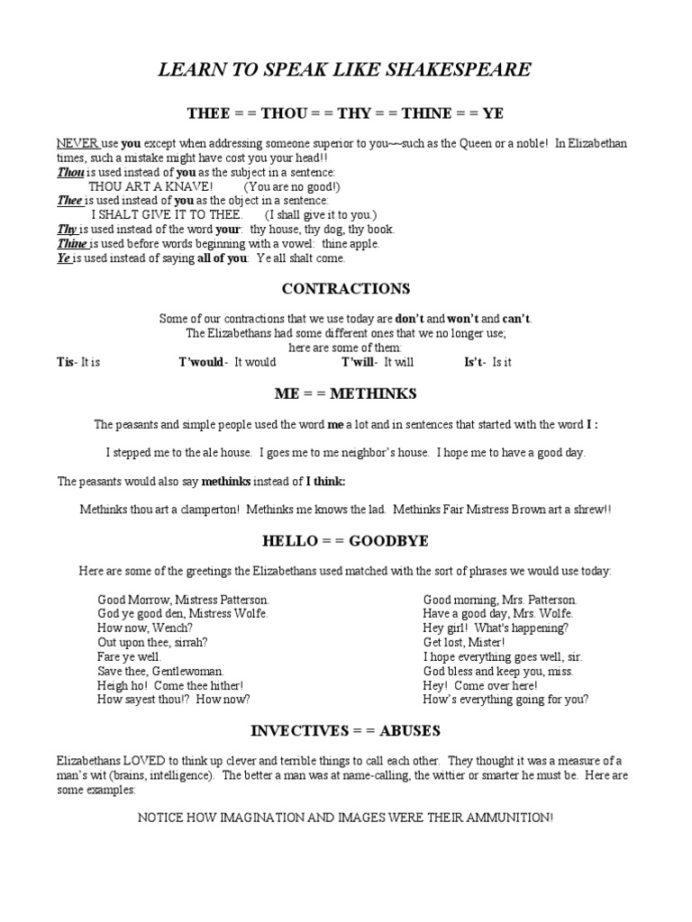 Learn To Speak Like Shakespeare | PDF | Thou | Religion And Belief