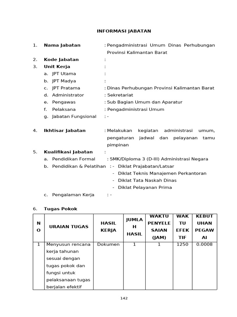Contoh Anjab Pengadministrasi Umum | PDF