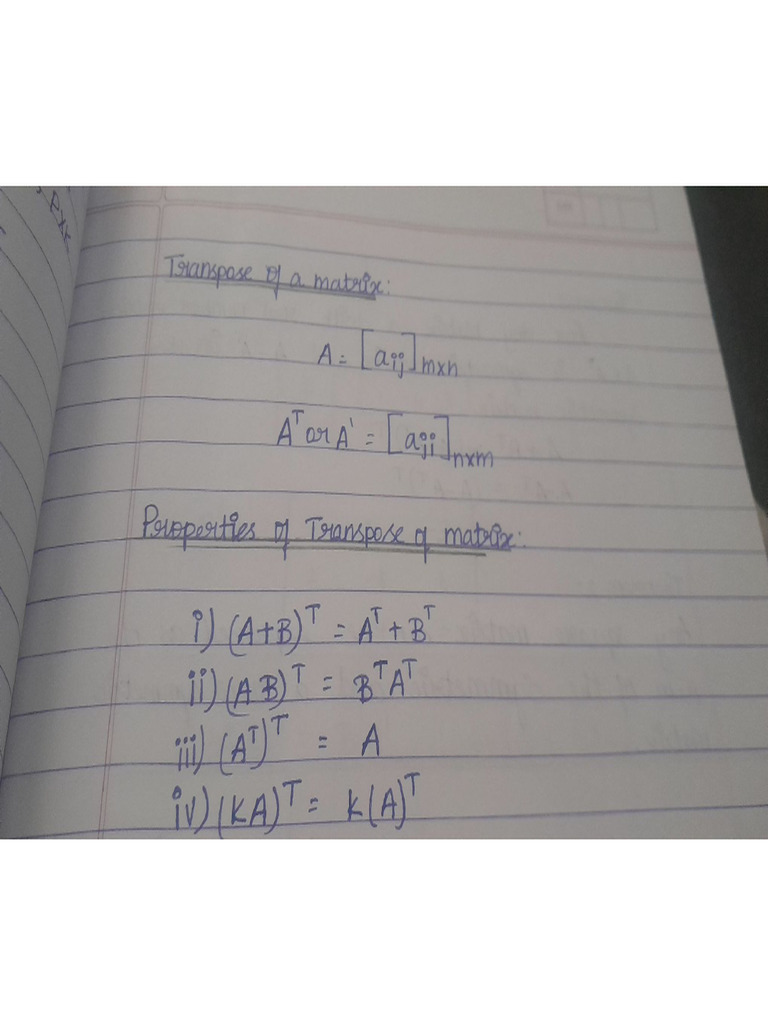 Transpose and Properties of Matrix | PDF
