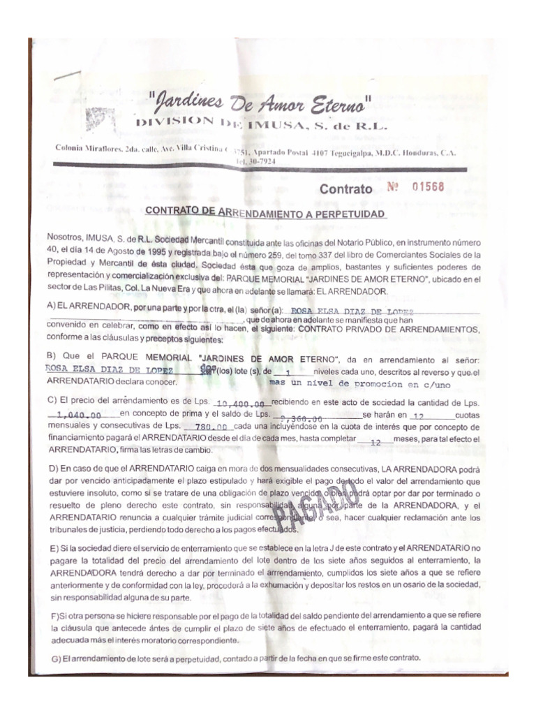 Contrato de Amor Eterno - Funerales Jerusalem | PDF