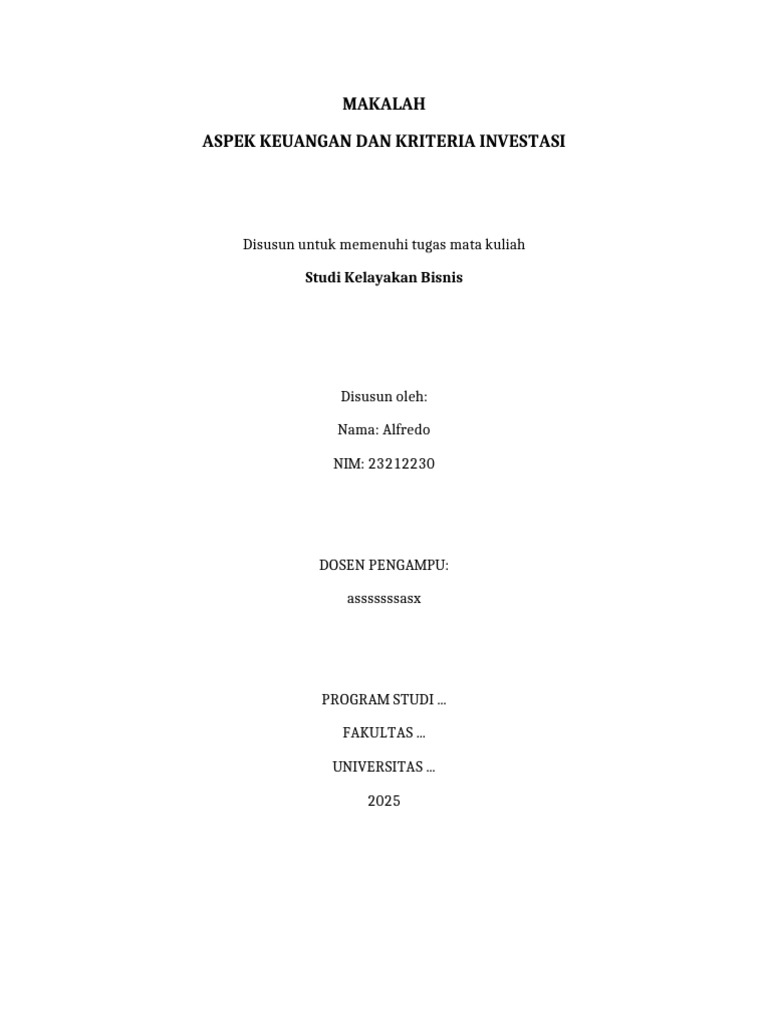 Makalah Lengkap Aspek Keuangan Alfredo | PDF