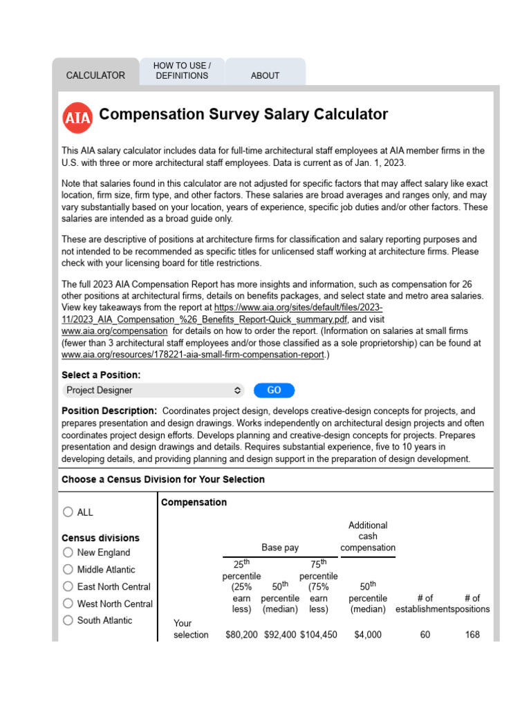 AIA Compensation Survey Salary Calculator | PDF | Cost Of Living | Salary