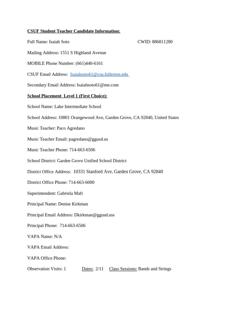 Isaiah Soto - Student Teaching Site Selection Form | PDF | Public Services