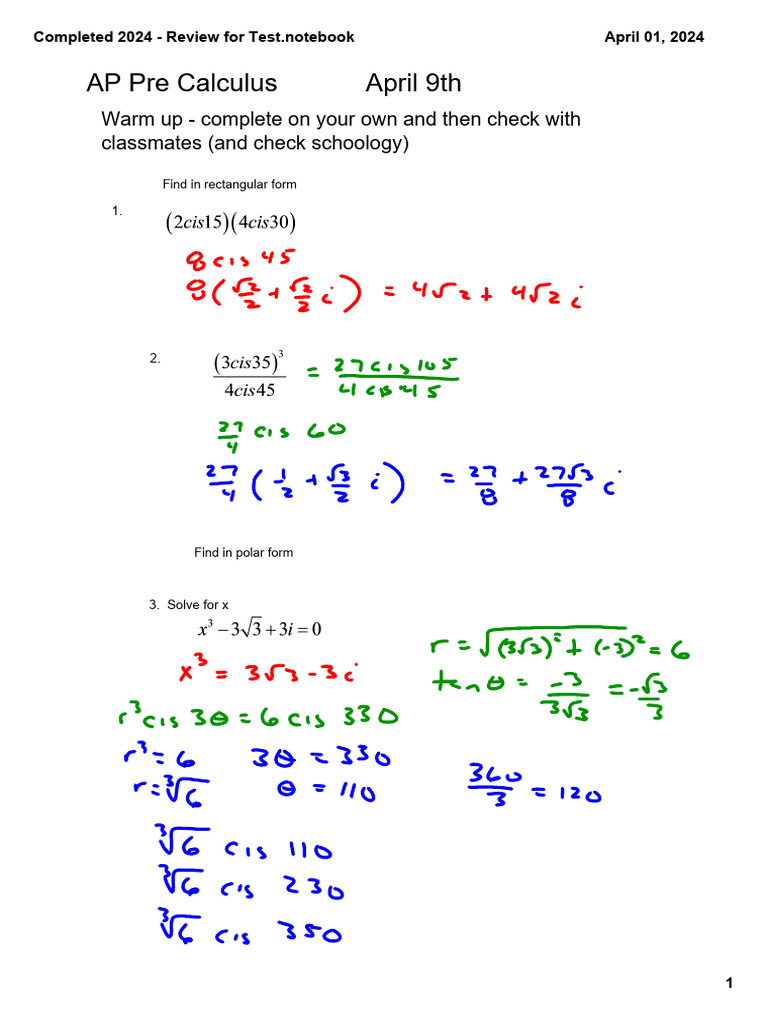 2024 Pre-Calculus Test Review Guide | PDF | Mathematical Concepts ...