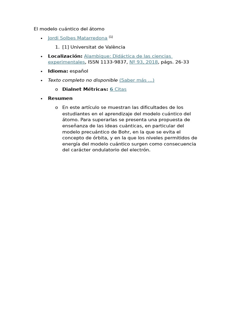 El Modelo Cuántico Del Átomo | PDF