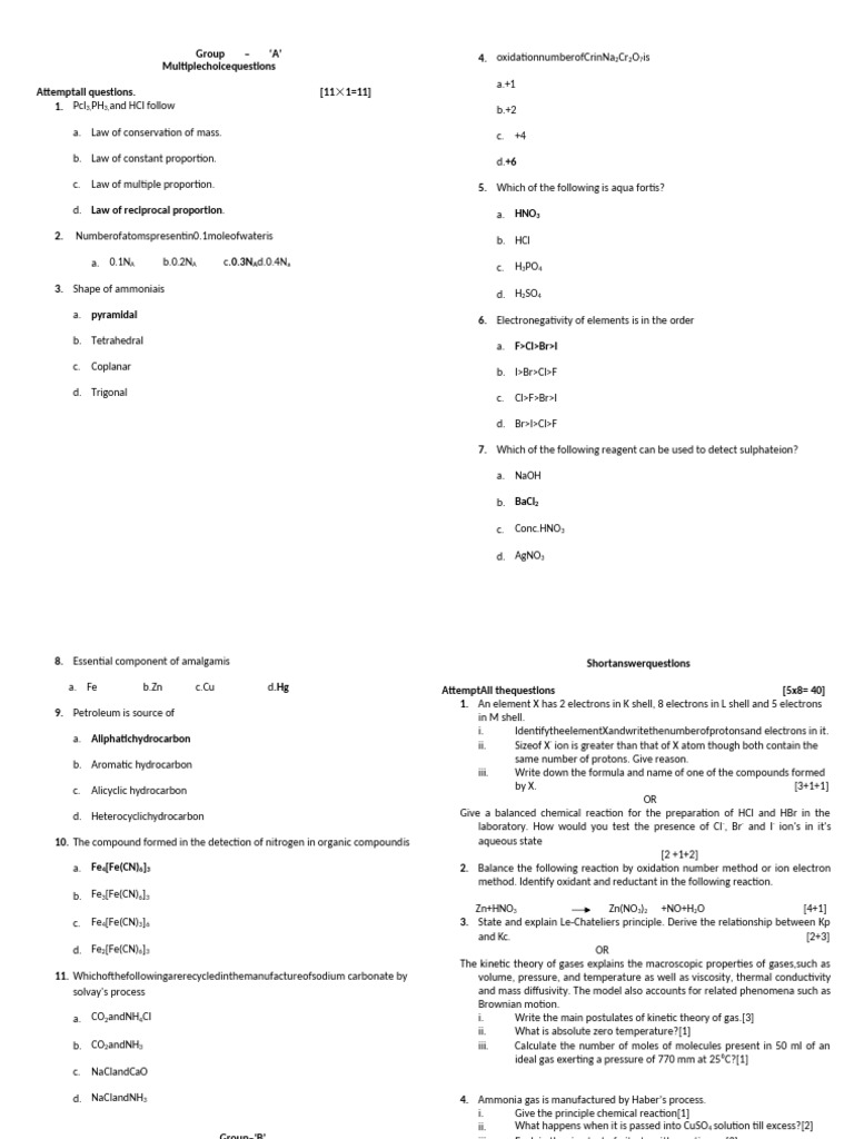 Set C | PDF | Gases | Chemical Reactions