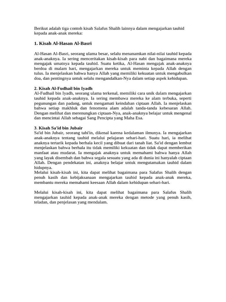 Berikut Adalah Tiga Contoh Kisah Salafus Shalih (Rara Talitha) | PDF
