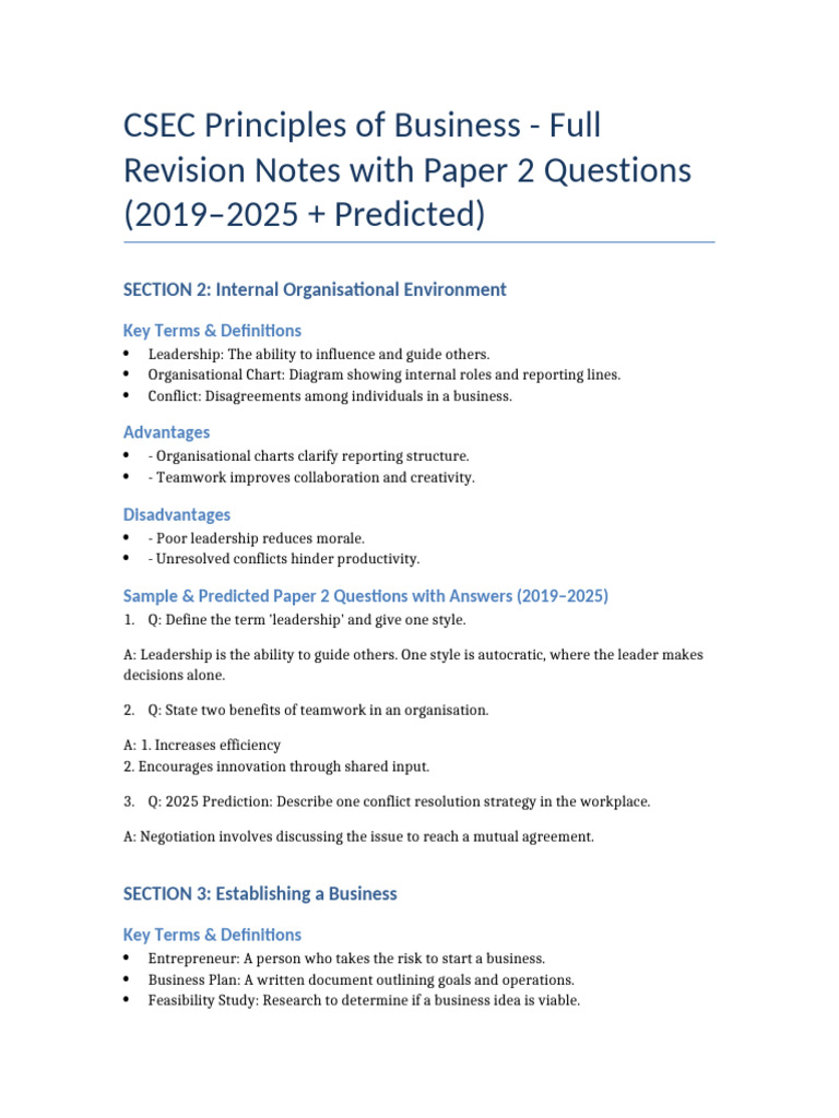 POB Full Revision Notes and Paper2 Questions | PDF | Taxes | Logistics