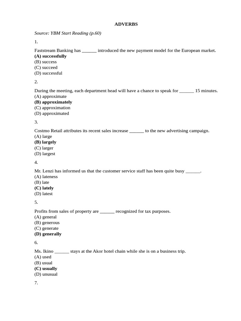 Grammar Basic 4 - Adverbs | PDF