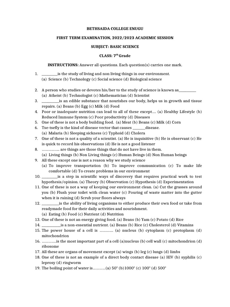 Basic Science Exam, First Term 2022 | PDF | Skeleton | Digestion