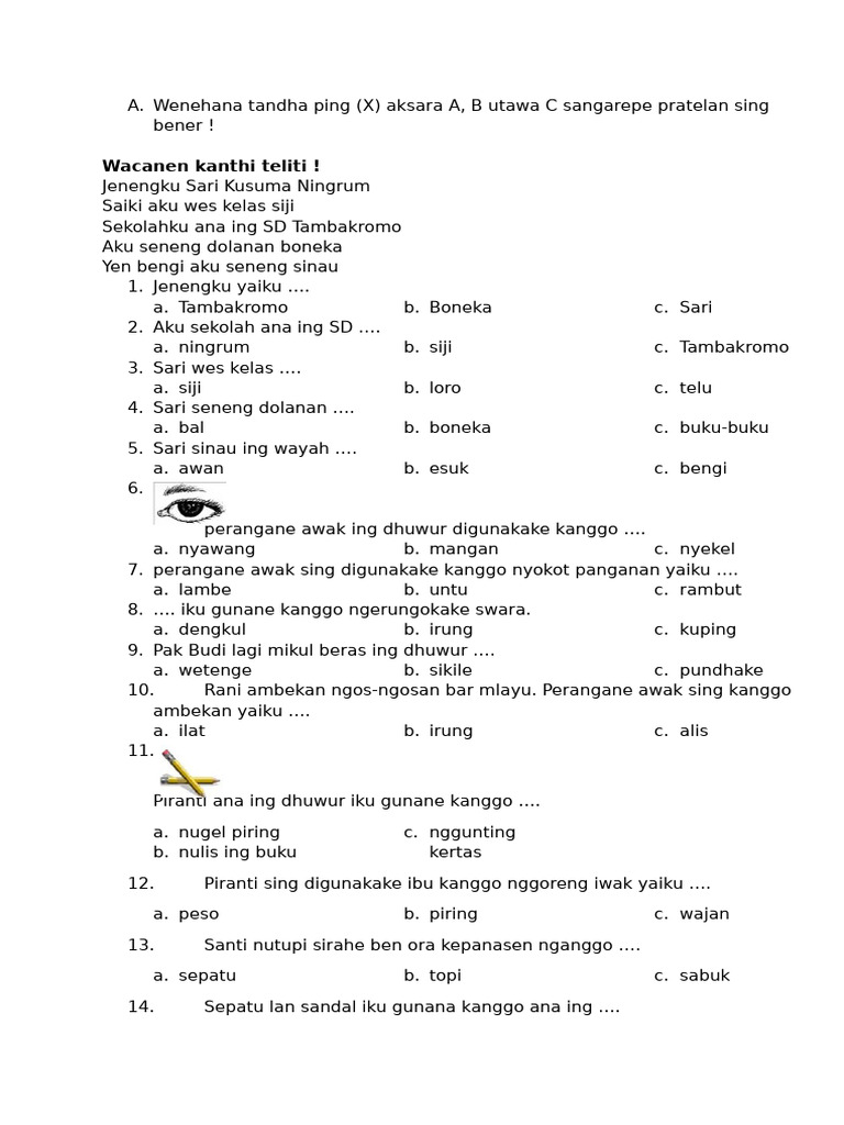 Latihan Soal B.jawa (Uh1) | PDF